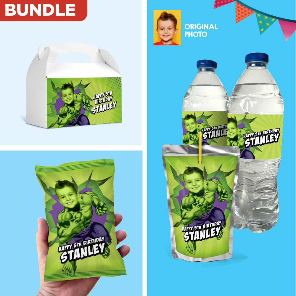 Custom Hulk Party labels bundle featuring birthday boy as Hulk ...