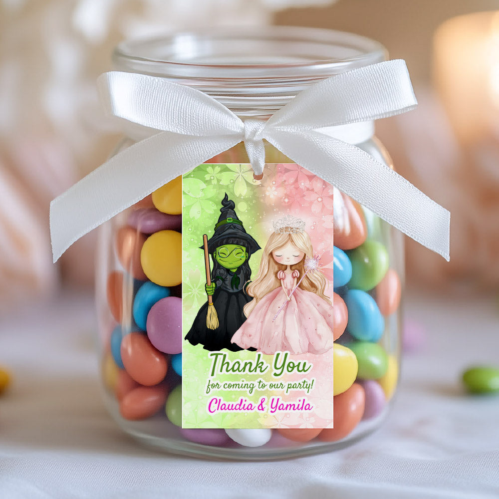 Wicked Elphaba and Glinda favor tags, Green and Pink watercolor tags ...