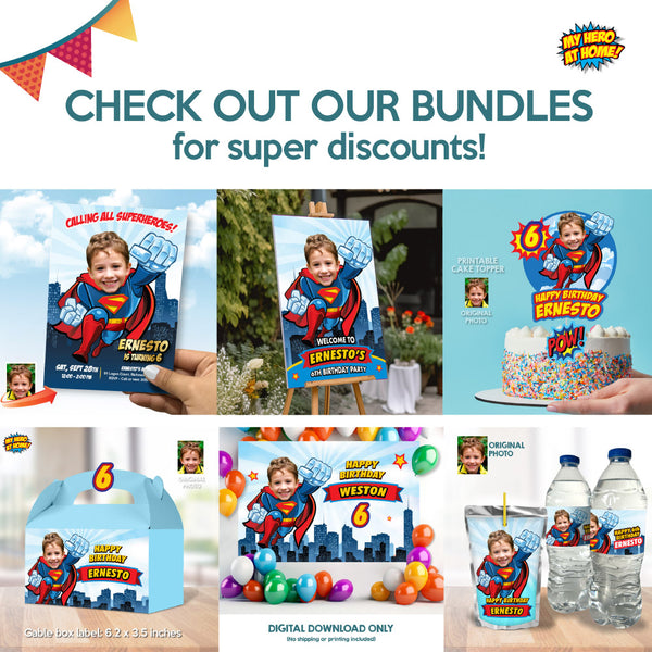 Superkid Cake topper with your photo, Superman printable DIY cake ...