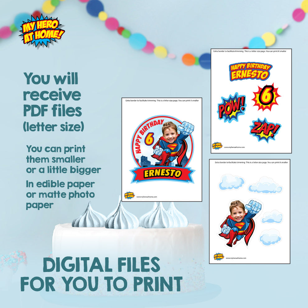 Superkid Cake topper with your photo, Superman printable DIY cake ...