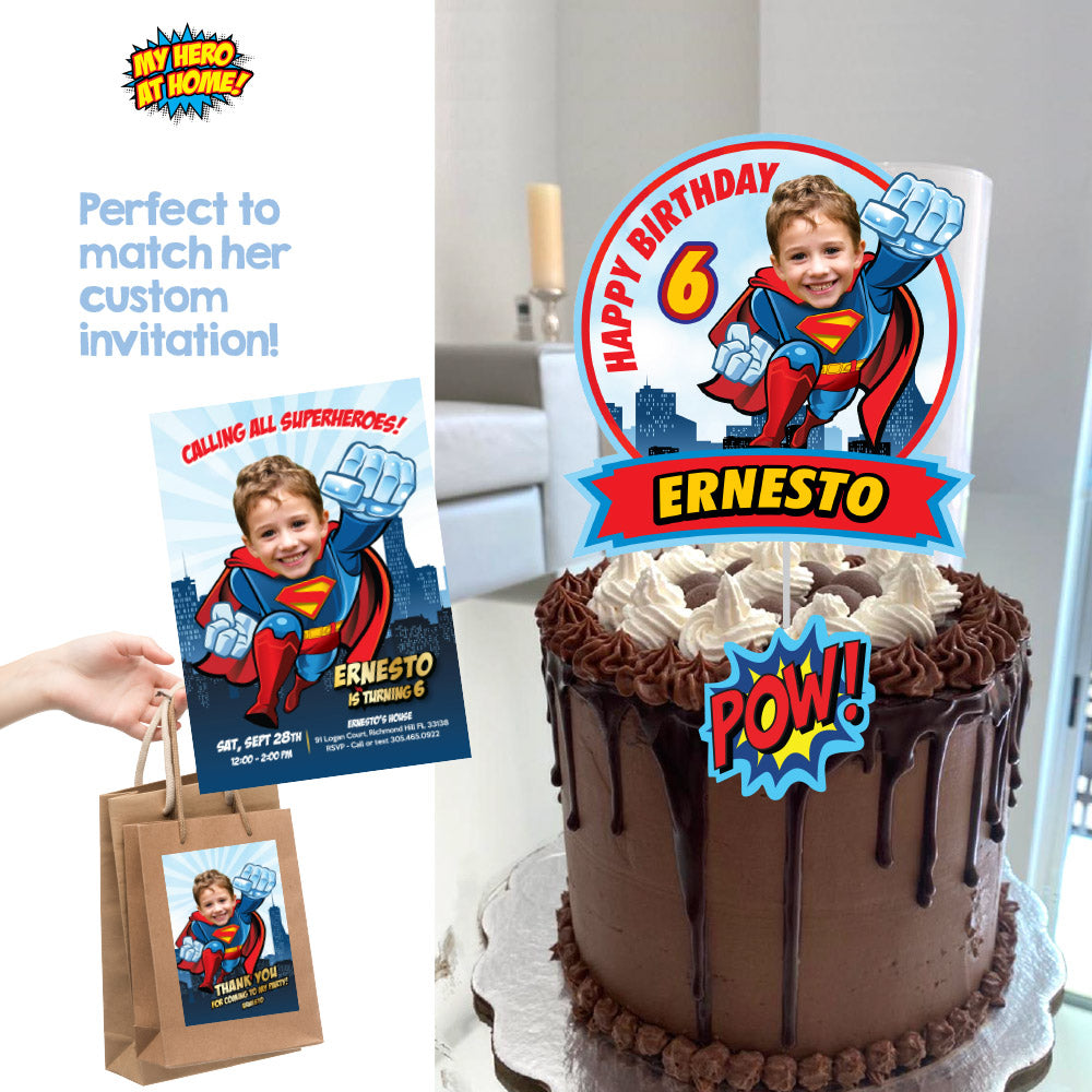 Superkid Cake topper with your photo, Superman printable DIY cake ...