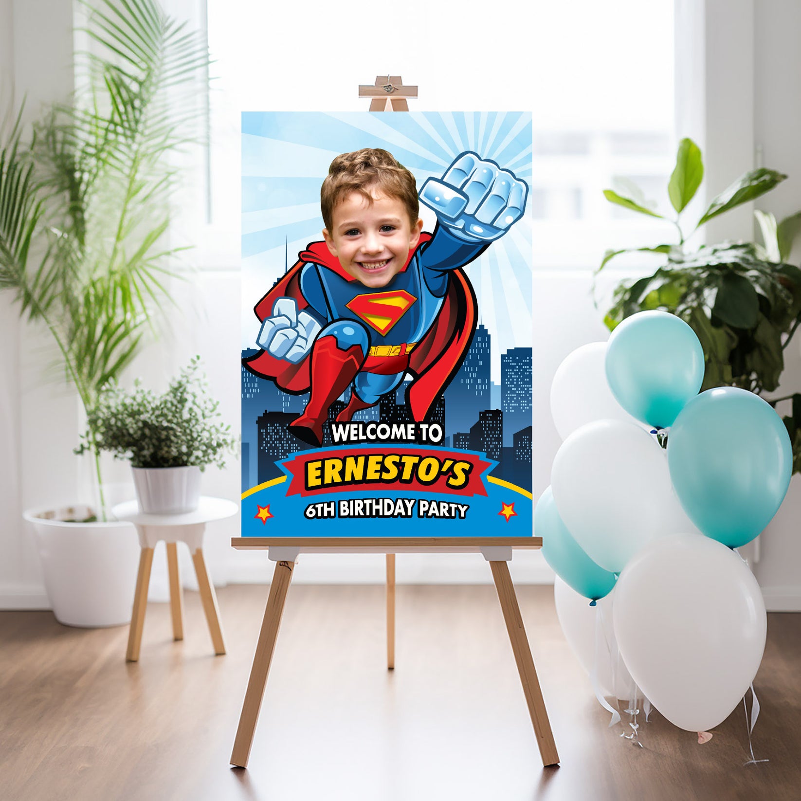 Custom Superman Welcome Sign features your child as Superman – myheroathome