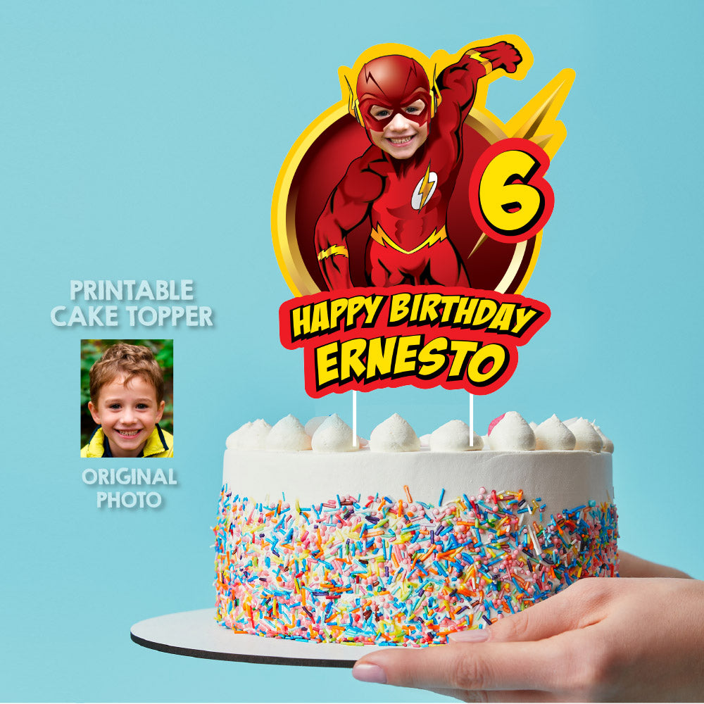Cake topper of Flash with your kid as the star, Flask cake ideas ...
